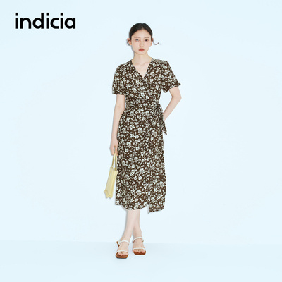 indicia标记商场同款25夏新款碎花V领法式度假裙F2B5LQ179C