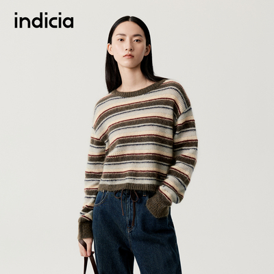 indicia标记商场同款2025秋冬季新款条纹针织衫女毛衫F2D5MS382F