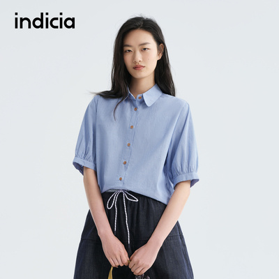indicia标记商场同款25秋新款竖条纹日系文艺短袖衬衫F2C5CS376N