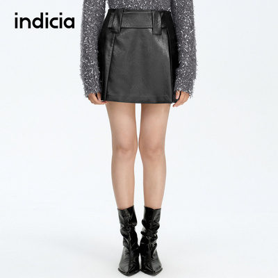 indicia标记商场同款春秋复古高腰皮裙短裙半身裙女F2A5QZ053F