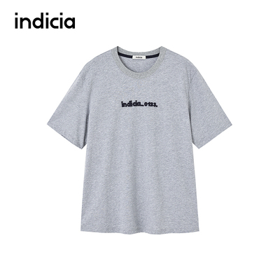 indicia标记商场同款25秋新款字母灰色T恤百搭上衣女F2C5TX377N