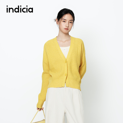 indicia羊毛针织开衫V领上衣女春秋季商场同款标记时尚女装