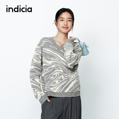 indicia标记商场同款纯棉针织衫上衣春秋时尚女装6A401MS035F