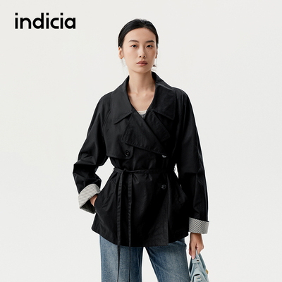 indicia标记商场同款春秋女装赫本风韩系黑色风衣外套F2C5FY410C