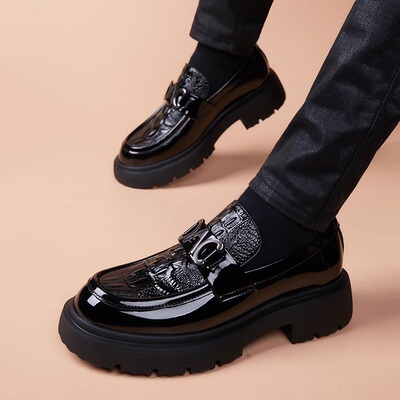 皮鞋男夏季透气鳄鱼纹商务正装男鞋2025新款英伦大头休闲鞋子男款