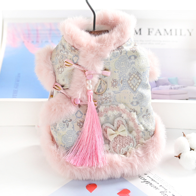 宠物小型犬泰迪比熊小狗狗衣服秋冬公主中式国风旗袍唐装新年棉衣