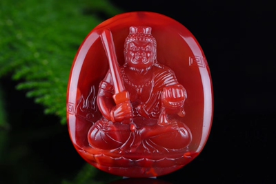 凉山南红玛瑙柿子红玫红大智文殊普贤菩萨挂件骑瑞兽青狮吊坠手把