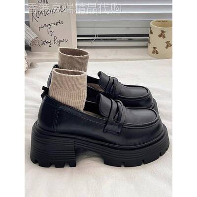 香港Loafers女士2025春秋季新款小厚跟单鞋英式厚底小皮鞋