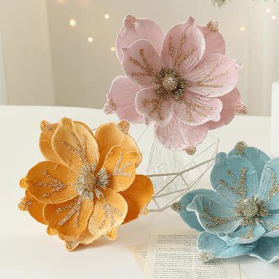 Flocked Magnolia Stem, 24cm Luxury Floral Christmas Decor