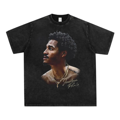 新款美式普尔侧头印花短袖t恤男潮夏季重磅纯棉宽松圆领半袖上衣