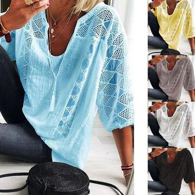 Lace patchwork collar seven quarter sleeve top