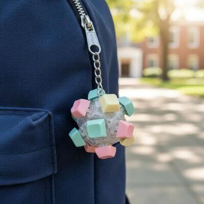 12-Key LED Fidget Ball Keychain - Stress Relief Clicker Toy