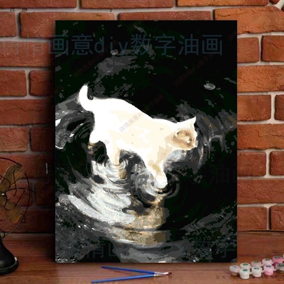 数字油画diy抽象立体唯美治愈系猫咪可爱动物自己动手填色装饰画
