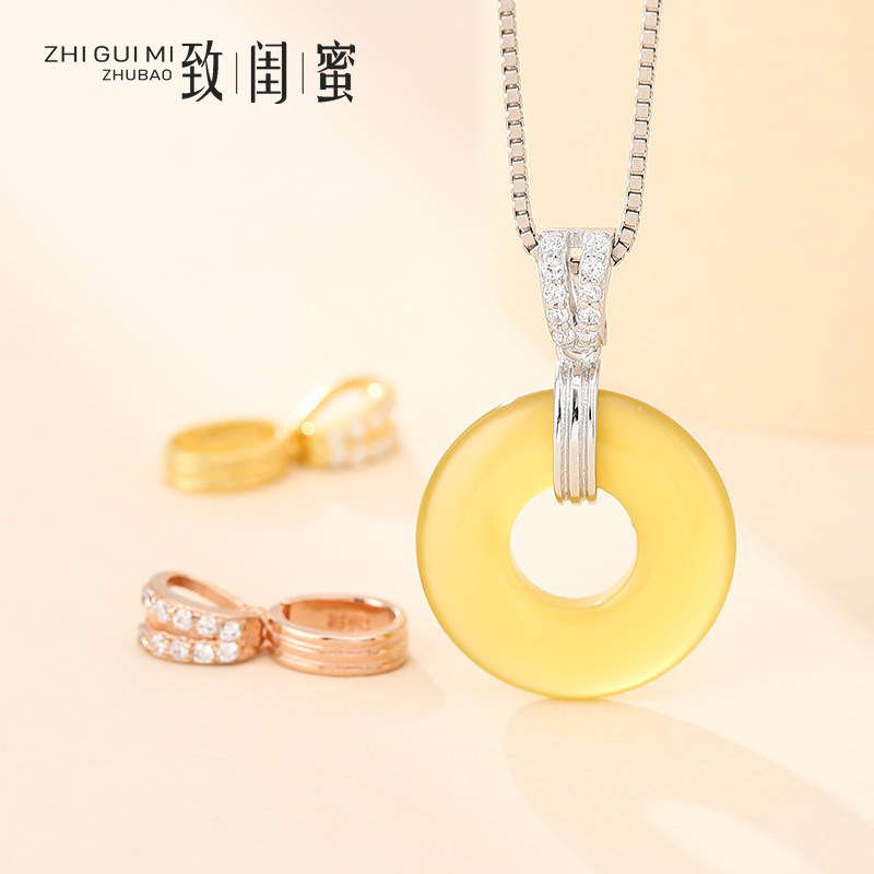 925纯银吊坠扣夹扣女diy平安扣玉扣环扣水晶翡翠吊坠扣银扣头配饰