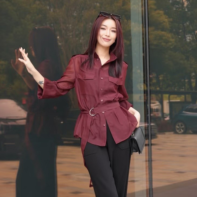阿玛家官网女装正品同款2026春夏新款衬衣长袖衬衫女530091附领带