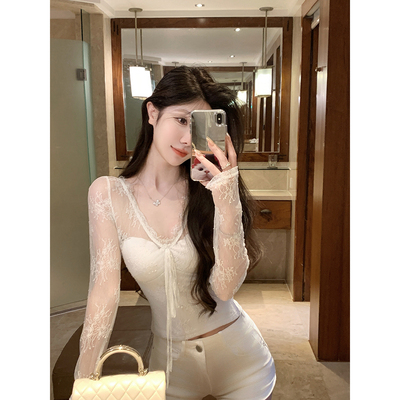 JustQin【芭蕾少女】2026新款气质高级感显瘦性感蕾丝衫上衣女