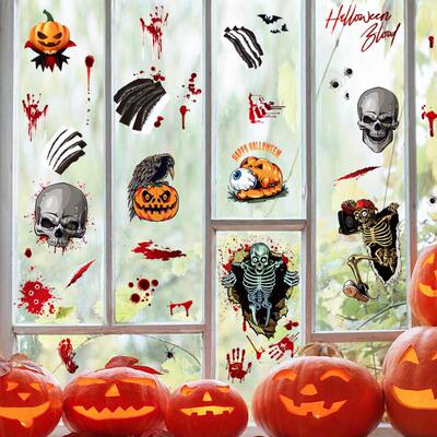 Halloween Terrifying Skull Bloody万圣节恐怖骷髅头装饰贴画