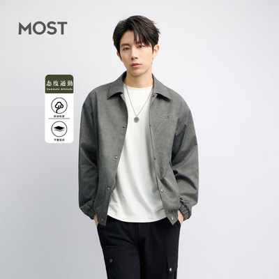 姆氏德春季灰渐变扎染翻领夹克男