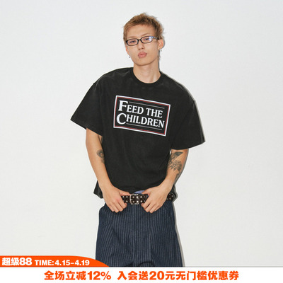 NOVACAM复古字母印花短袖T恤