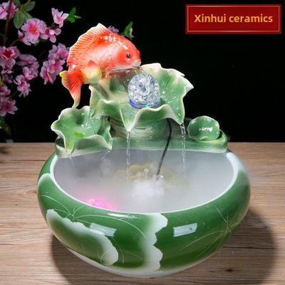 陶瓷流水喷泉雾化加湿器摆件风水轮财运鱼缸客厅办公桌开幕礼