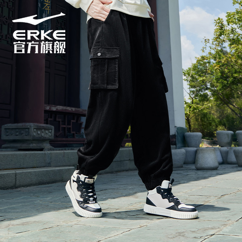 鸿星尔克灯芯绒裤子女士运动裤秋冬季针织长裤休闲运动束脚工装裤