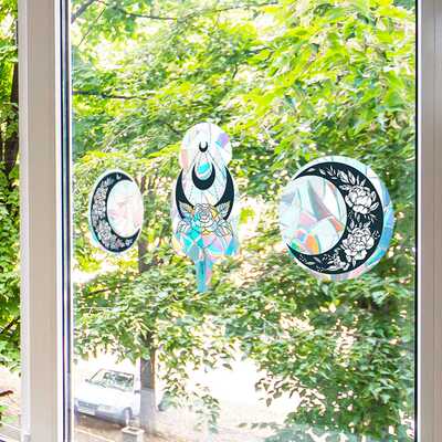 新款直销RPS047月牙花彩虹棱镜静电玻璃贴PVC无胶窗户贴膜 可移除