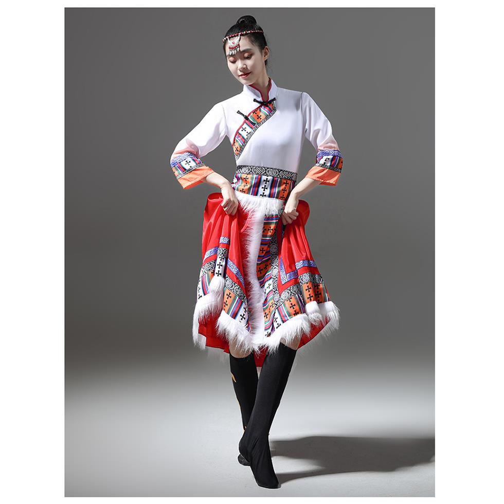 新款藏族舞蹈演出服装广场舞半身裙民族风表演服饰学生艺考练功练
