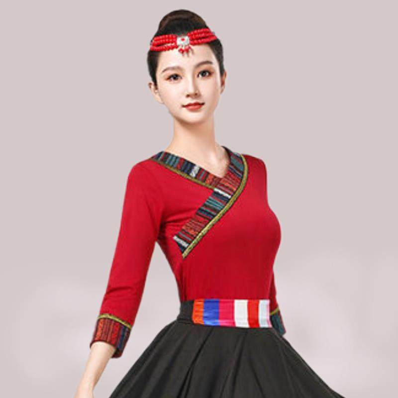 新款藏族舞蹈演出服装女艺考练功服蒙古舞广场舞大摆裙民族舞蹈服