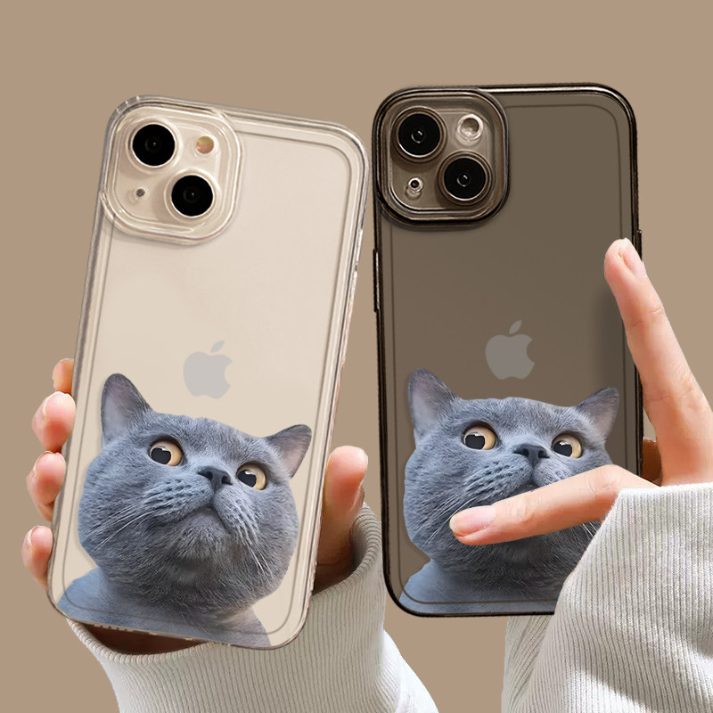蓝猫手机壳适用苹果15猫咪iphone14promax可爱13猫12mini宠物11新款x小猫8plus透明xr全包防摔xs萌7男女se套
