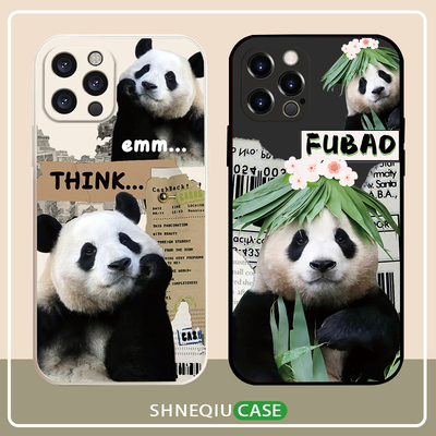 适用熊猫苹果13pro手机壳iPhone14个性创意15promax网红新款12拼贴11小众xs情侣8plus男女款se硅胶7p高级感XR