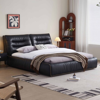 全友家居门店同款时尚风 93628 头层真黄牛皮双人皮艺软床1.8米