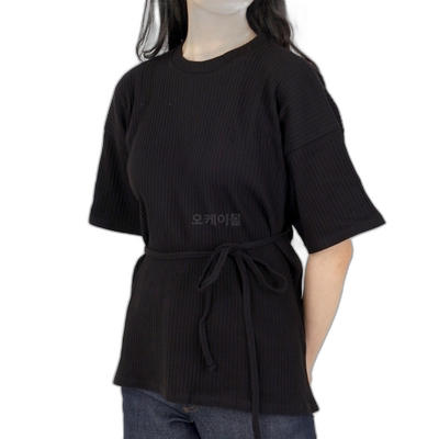 韩国直邮Baserange Shaw 黑色有机棉圆领短袖T恤 女士休闲T恤 FSH