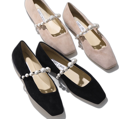 日本直邮 Jimmy Choo 高跟鞋 ADE FLAT SZR 女式麂皮平底鞋珍珠装