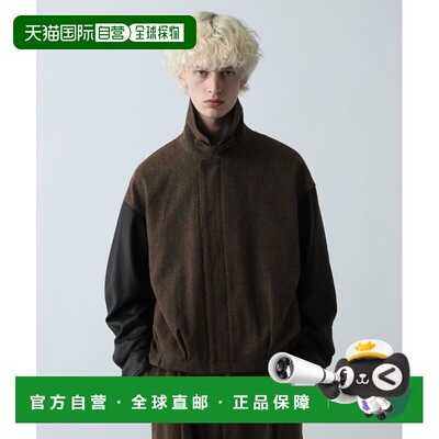 日本直邮HARE男装 合成皮革拼接全羊毛混纺宽松立领夹克 611220