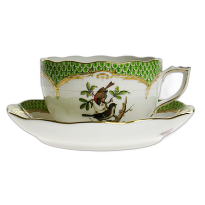 日本直邮Herend 赫伦德 Rothschild Bird Green 茶杯&茶托 724