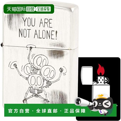 【日本直邮】Zippo 打火机防风黄铜搞笑骷髅图案 银色 2UDS-ALONE