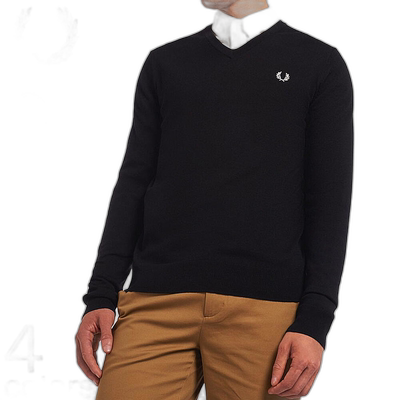 日本直邮Fred Perry 经典 V 领毛衣 经典 V 领毛衣 K9600 102(黑)