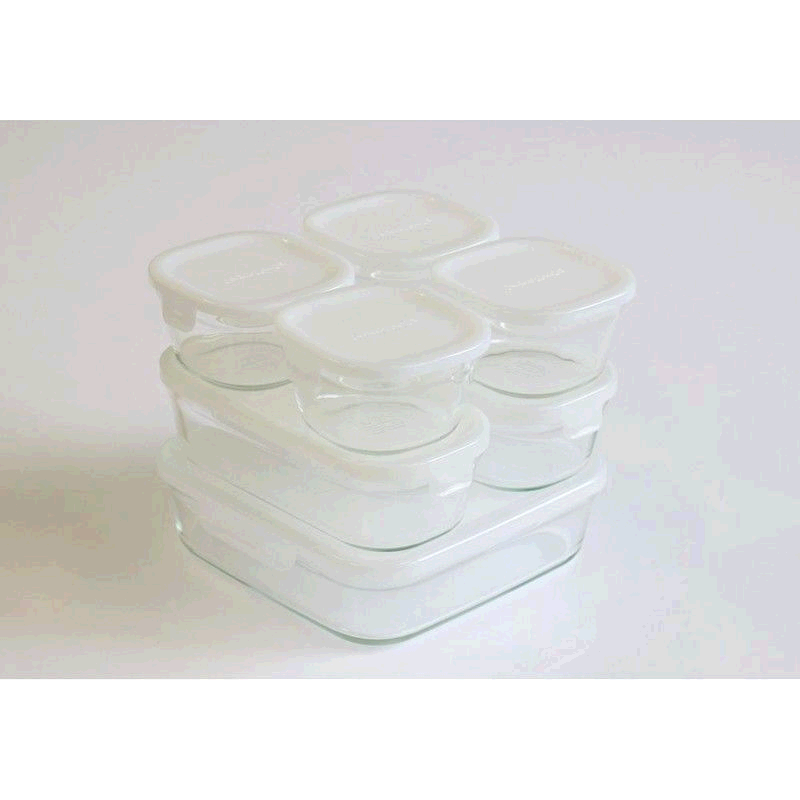 日本直邮易威奇耐热玻璃盒白方形7件套200ml*4/500ml*2/1200m