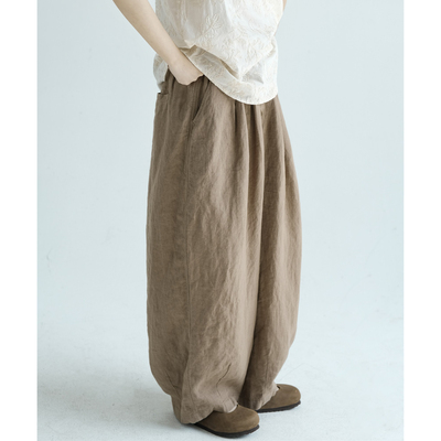 复述门襟五粒扣全亚麻长裤宽松