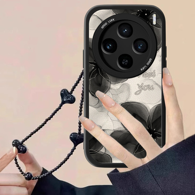 适用水墨花朵vivoX200S手机壳X200Ultra新款保护套创意小羊皮vivix镜头全包防摔viv0系列男女vovi软外壳后