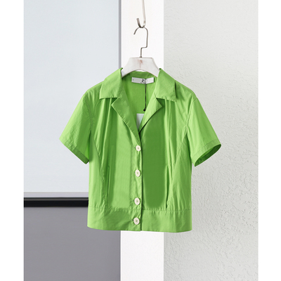 宽松短款棉质短袖开衫外套衬衫
