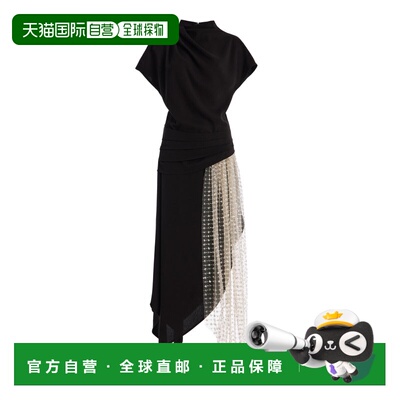 1h可退 香港直邮Staud 女士 Effie 钉珠绉纱长款连衣裙 black黑色