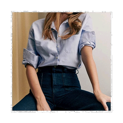 自营欧洲直邮Sezane 23新款 女士浅蓝色TOMBOY有机棉长袖衬衫