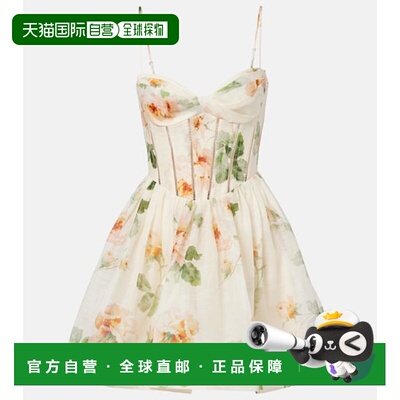 香港直邮ZIMMERMANN 女士 Carousel 花朵真丝亚麻紧身束胸连衣裙