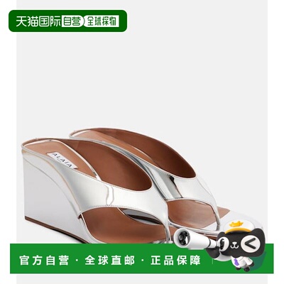 香港直邮alaia 女士 Cube 皮质坡跟人字拖 metal金属色 舒适时尚