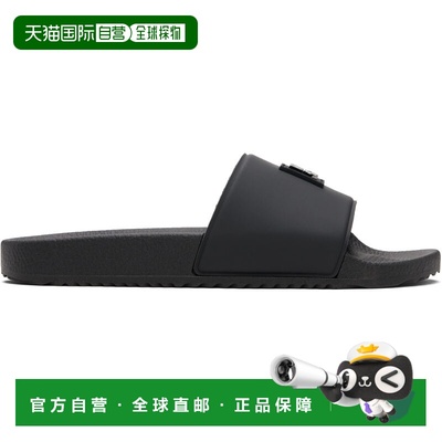 1h可退 香港直邮boss 雨果 男士 黑色 Contrast-Logo Strap 拖鞋
