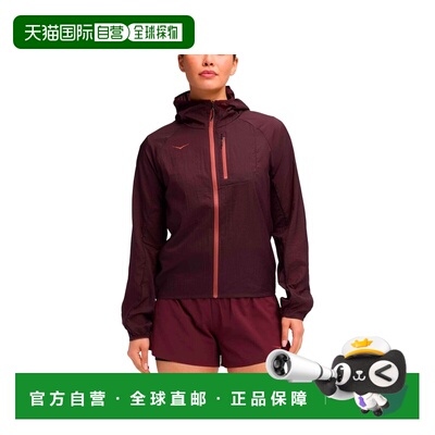 自营欧洲直邮Hoka Skyflow女士黑樱桃红尼龙防泼水夹克外套