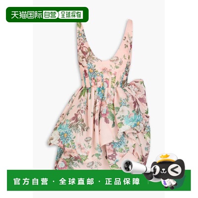 香港直邮ZIMMERMANN 女士 垂褶印花亚麻真丝混纺迷你连衣裙 8817D