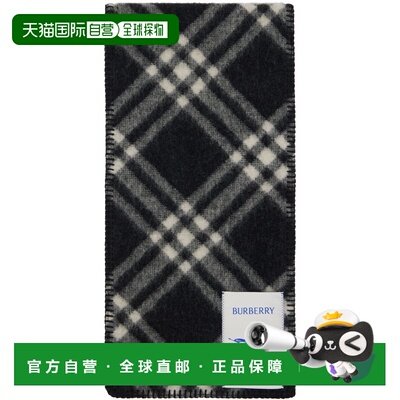 1h可退 香港直邮Burberry 巴宝莉 男士 黑色 Check Wool 围巾 811
