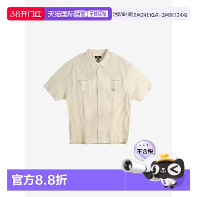 Stussy CRINKLED CHECK SS SHIRT 标签logo褶皱格纹短袖衬衫 男女